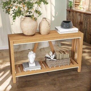 Farmhouse-Style Console Table with Rustic Barn Design and Slatted Shelf ...