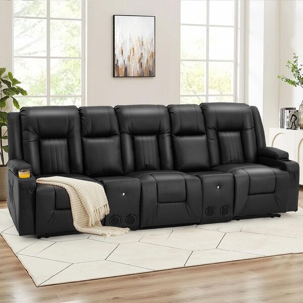 AECOJOY Recliner Sofa Manual RV Reclining Couch PU Home Theater Seating w Console
