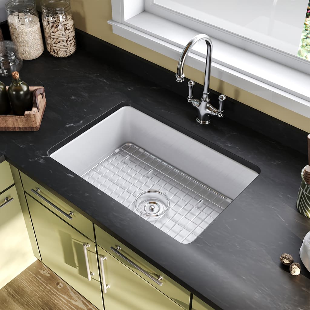 DeerValley Glen 27" x 19" Fireclay Rectangular Undermount Kitchen Sink ...