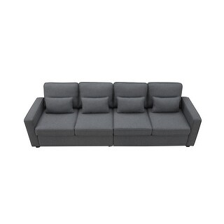4 Seater Straight Row Sofa Couch with 4 Pillows and Side Pockets, Grey ...