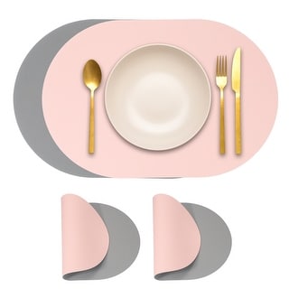 Leather Placemats Sets, PU Leather Dual Sided Oval Non-Slip Table Mats ...