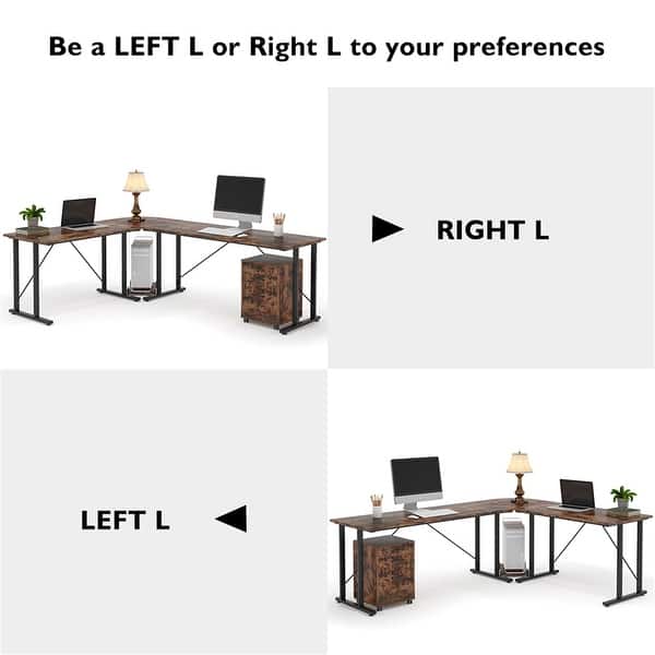 Large Executive Desk with File Cabinet, L Shaped Computer Desk Storage ...