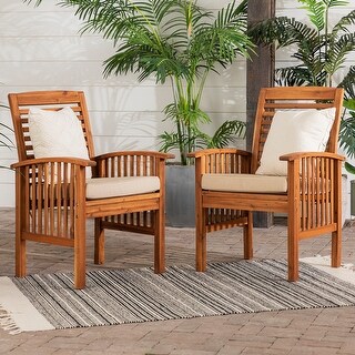 2-Piece Modern Solid Wood Slat-Back Patio Chairs with Cushions, Outdoor ...