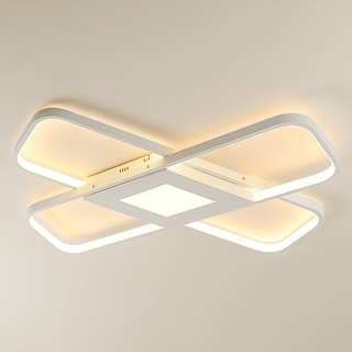 25 in. Modern Rectangle White Dimmable Integrated LED Novel Geometric ...