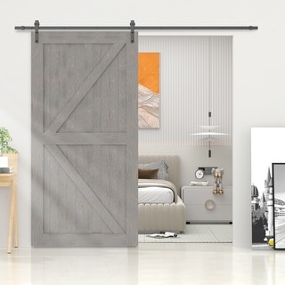BELLEZE 42" x 84" K-Frame Barn Door with Natural Spruce Wood - Grey ...
