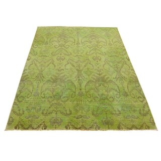 Shahbanu Rugs Lime Green Cast, Overdyed Ikat, Hand Knotted, Pure Wool ...
