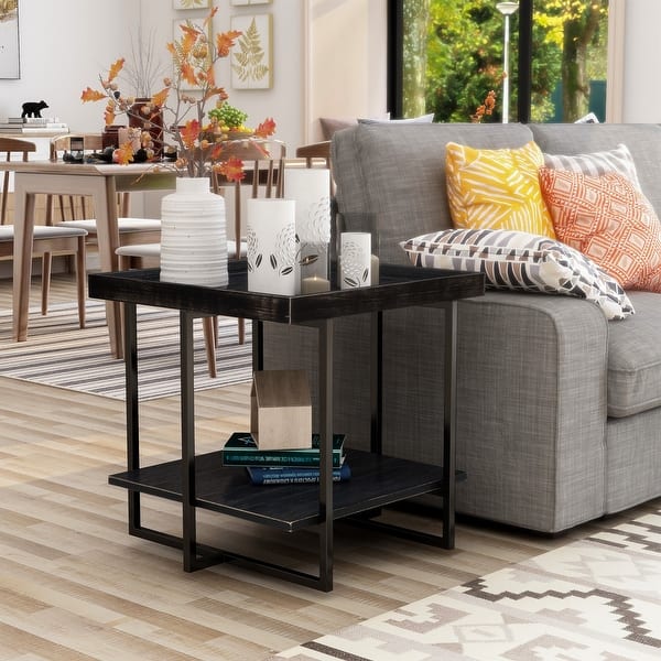 Alivia Rustic Black 24-inch Steel 1-Shelf Side Table by Furniture of ...