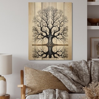 Designart "Tree Sublime Symmetry" Landscape Trees Print on Natural Pine ...