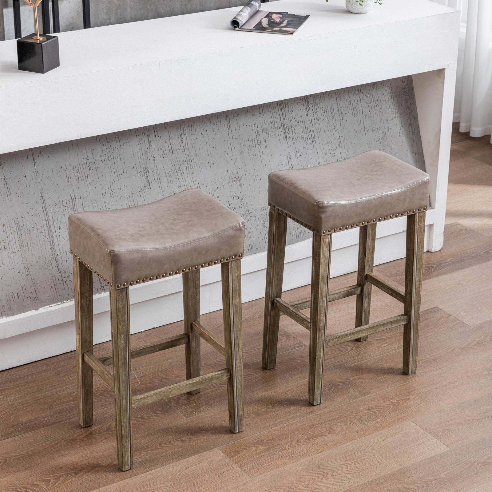 Set of 2, Leather Counter and Bar Stools - Bed Bath & Beyond