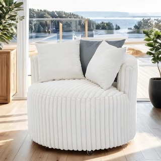 Wide Wale Corduroy Upholstered Barrel Accent Chair with Wheels - Bed ...
