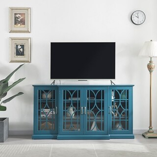 63" Teal Blue TV Stand with Glass Door and Adjustable Shelves - Bed ...