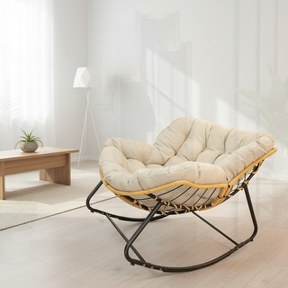 Outdoor Rattan Wicker Rocking Chair, Papasan Lounge Chair for Porch ...