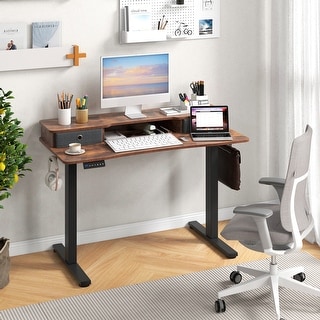 Adjustable Height Standing Desk with 2 Drawers and Ergonomic Monitor ...