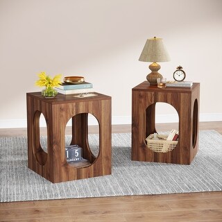 2 Tier End Table Square Bedside Table with Storage for Small Spaces ...