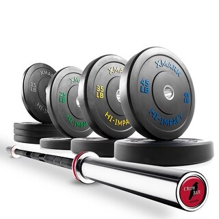 XMark CROWBAR Olympic Bar Plus a 270 lb Set of XM-3393 Bumper Plates ...