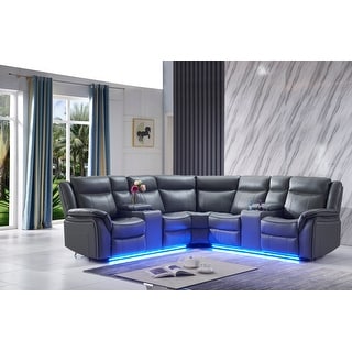 Titanic Furniture Falcon Gray Faux Leather Power Motion Sectional with ...