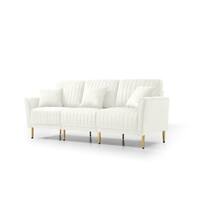 Contemporary Velvet White Upholstered 3 Seater Sofa with Deep Channel ...
