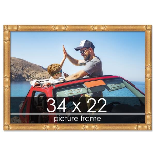 34x22 Frame Gold Bamboo Solid Wood Picture Frame with UV Acrylic, Foam ...