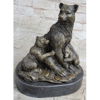 Signed Original Grizzly Bear With Her Two Cubs Bronze Sculpture Statue ...