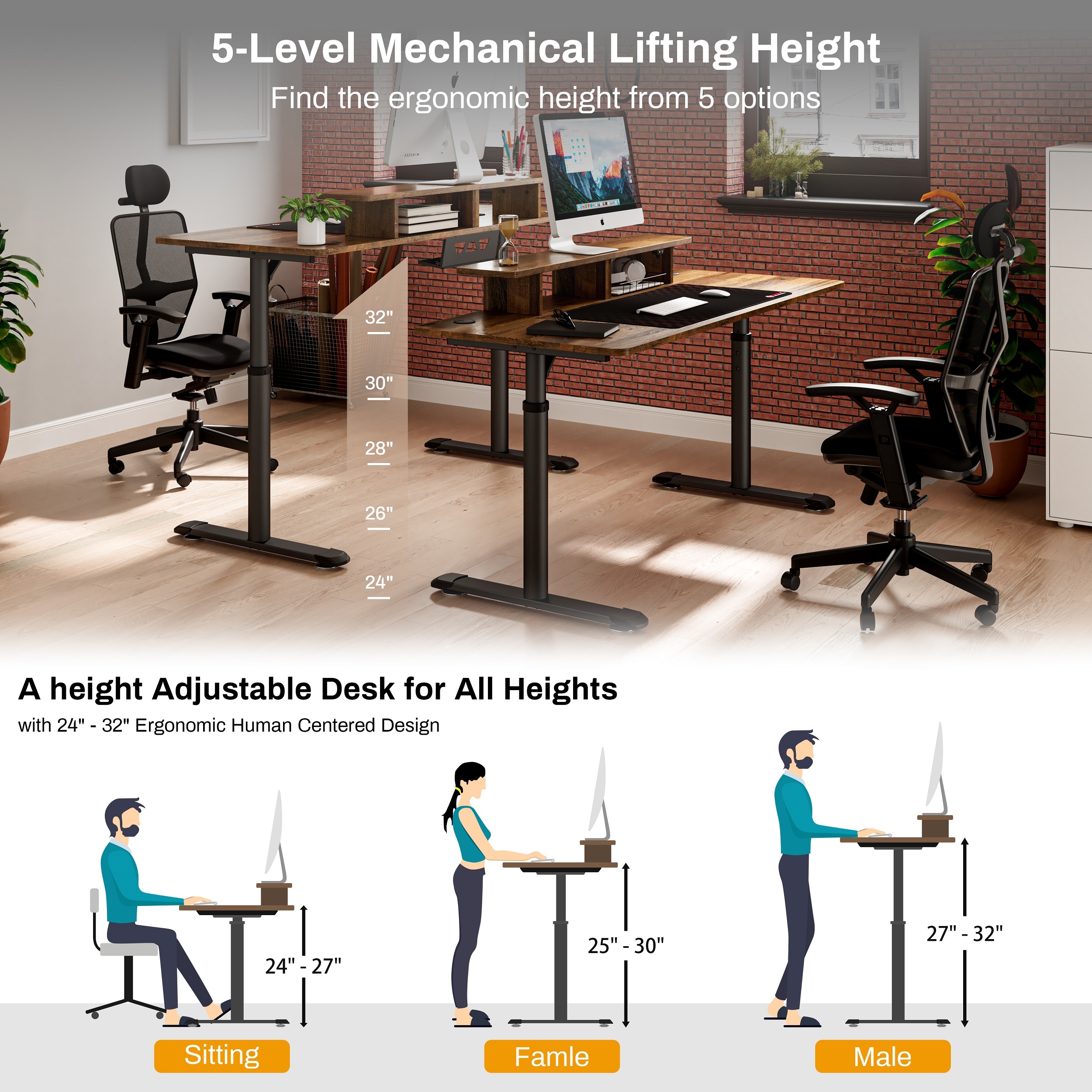Eureka Ergonomic 60 Height Adjustable Desk with Monitor Stand Rustic Wood Computer Standing Desk Bed Bath Beyond 37424228