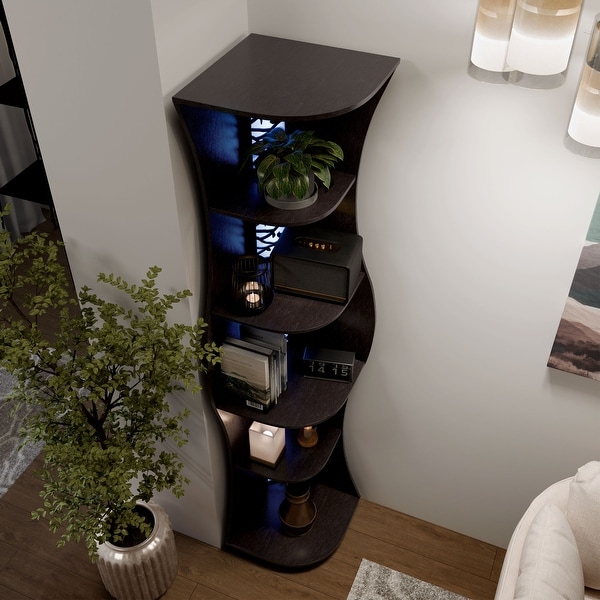 Curvy corner bookcase store