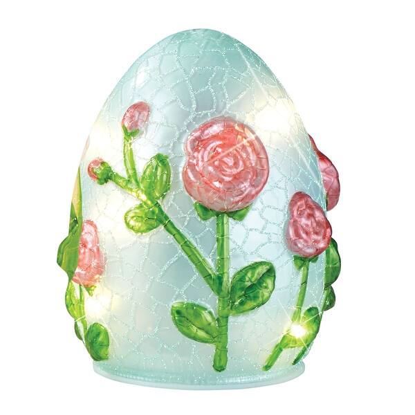 Lighted 3D Floral Crackled Glass Egg Tabletop Decoration - NO SIZE ...