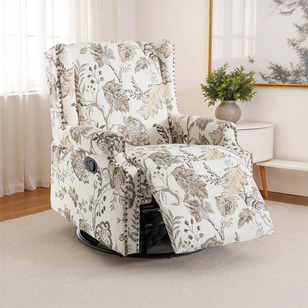 29'' W Vintage Linen Floral Manual Push Back Recliner Chair - On Sale ...