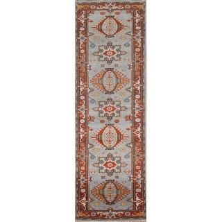Geometric Heriz Serapi Indian Runner Rug Hand-Knotted Wool Carpet - 2'7 ...