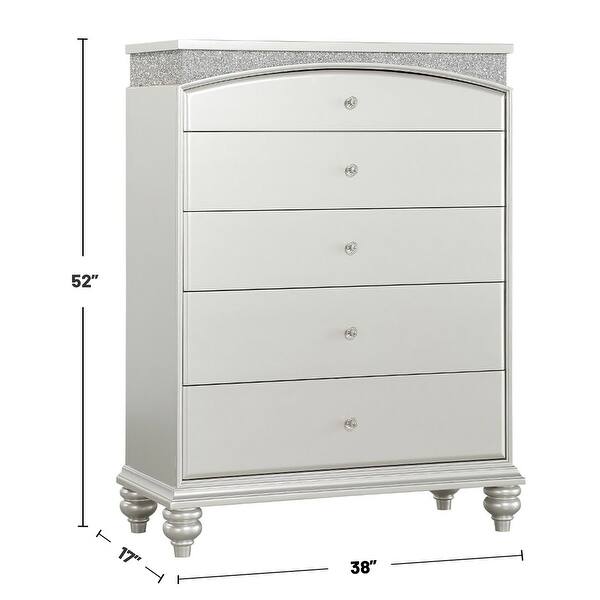 5 Drawers Wood Chest with Crystal-like Handles in Platinum - Bed Bath ...