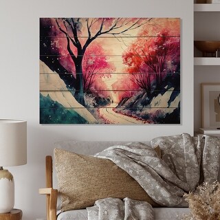 Designart 'Winter Beauty Landscape In Pink Magenta And Blue V ...