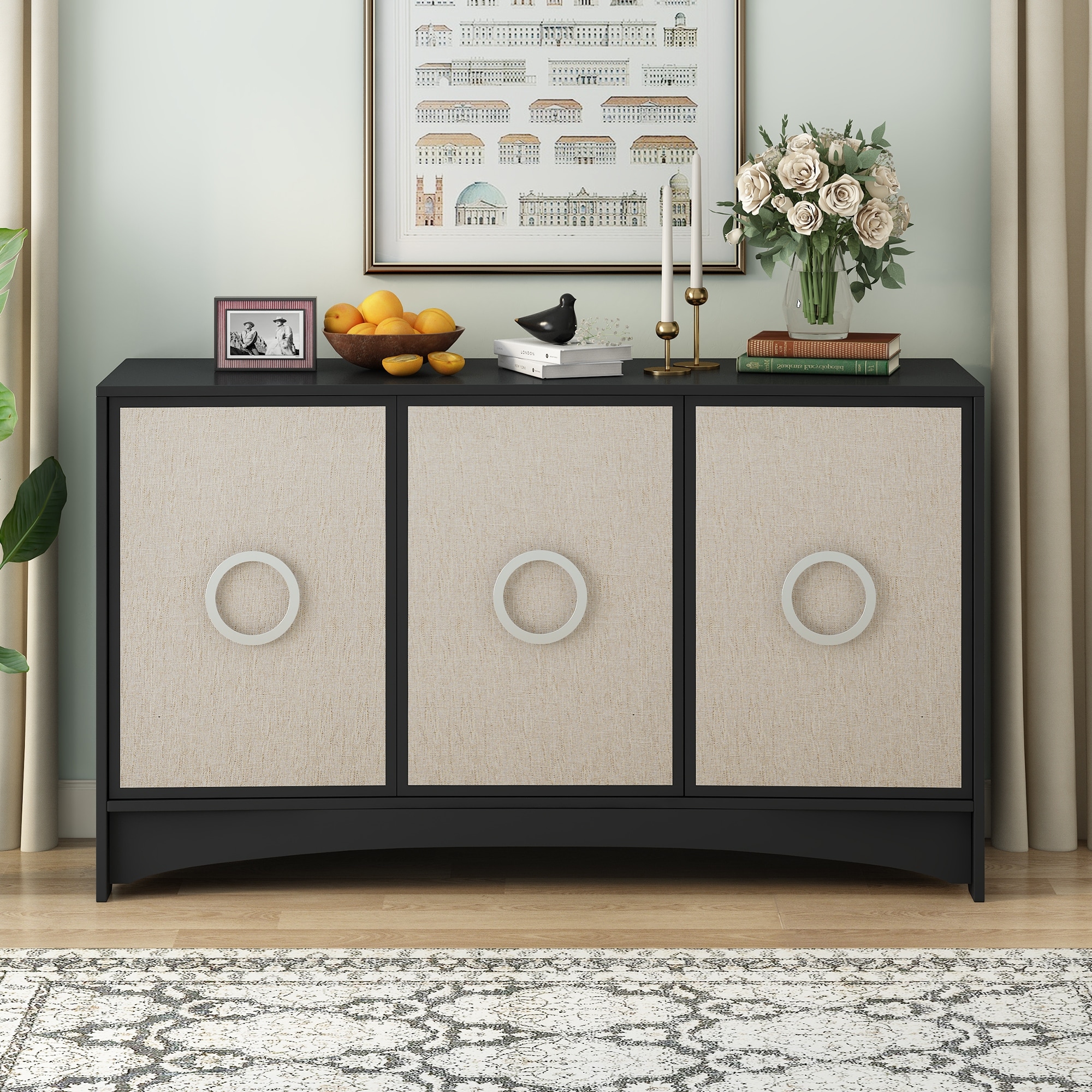 Curved Design Storage Cabinet with 3 Doors and Adjustable Shelves - Bed ...
