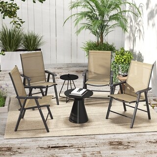 Outdoor Folding Chairs, Stackable Patio Dining Chairs with Armrests, Metal Frame, Set of 4 - Bed ...