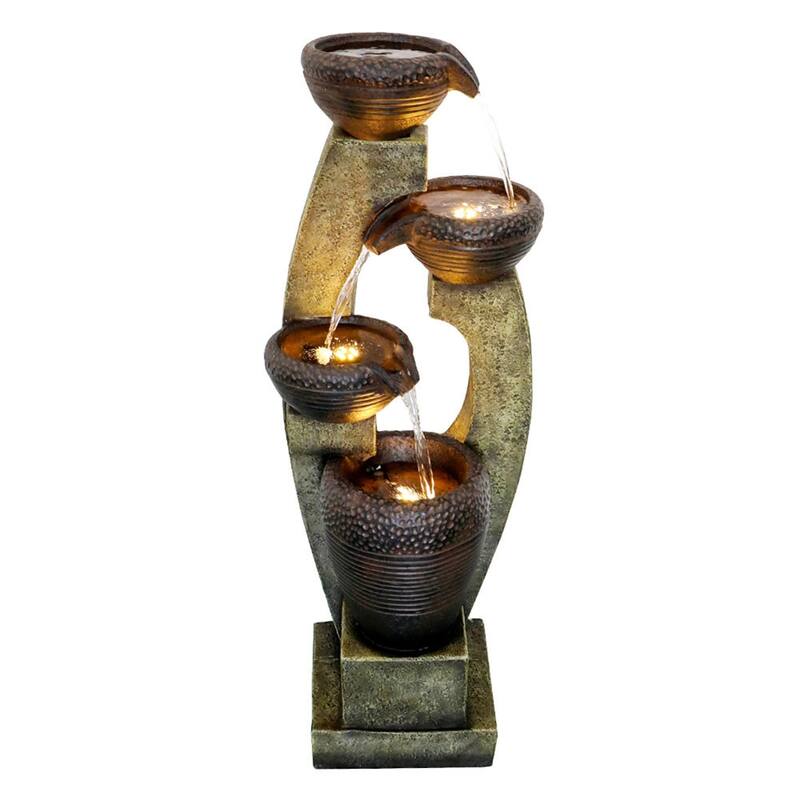 40" Modern Outdoor Garden Water Fountain with LED Lights - Overstock ...