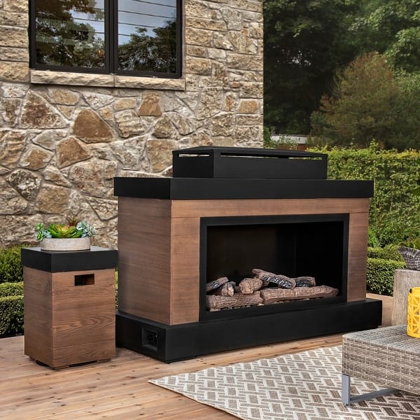 Sunjoy Modern Propane Powered Fireplace with Tank Storage - Bed Bath ...