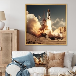 Designart "Vintage Expressionist Rocketship Burst " Rocketship Framed ...