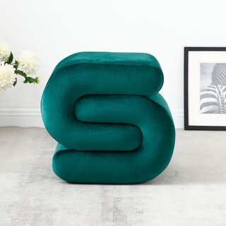 Mid-Century S-Shape Small Velvet Ottoman Footstool, Under Desk Ottoman ...