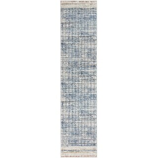 2' X 8' Blue Abstract Power Loom Distressed Non Skid Runner Rug - 3'6 ...