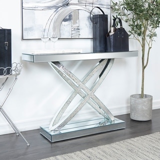 Silver Glass X-Shaped Mirrored Geometric Console Table with Crystal ...