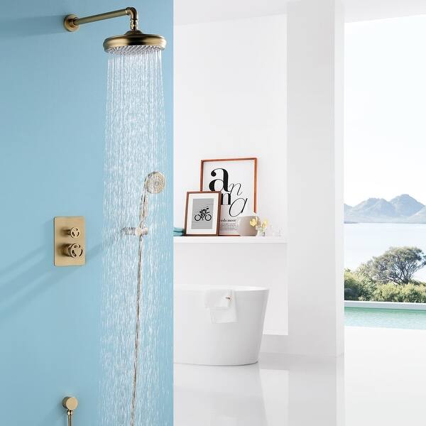 Wall Mounted Shower Faucet With Hand Shower System Rainfall Modern 8 ...