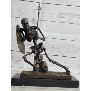 Skeleton Warrior W/ Shield And Spear Bronze Statue Sculpture Marble ...
