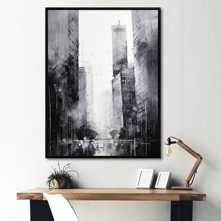 Designart "Ebony Edifices Skyscraper City" Skyscrapers Framed Wall ...