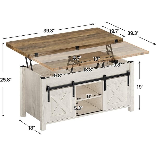 Lift Top Coffee Table 2 Sliding Barn Doors Storage Dining Table - Bed ...