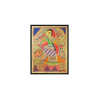 Handmade Angry Goddess Durga Madhubani Painting (India) - Orange - Bed ...