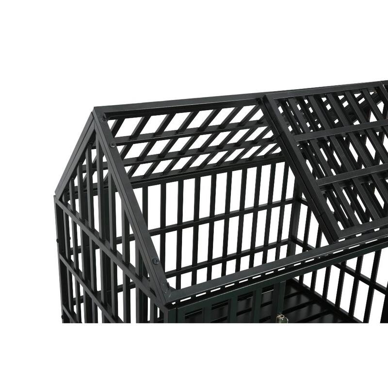 Heavy Duty Dog Cage pet Crate with Roof Lockable Wheels Removable Tray ...