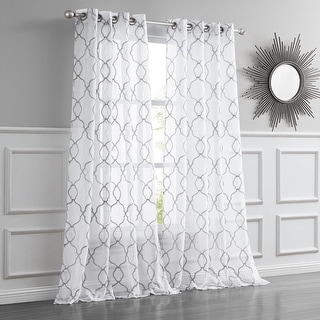 HomeRoots 84” Silver Trellis Pattern Embroidered Window Curtain Panel ...