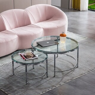 Modern Tempered Glass Coffee Table Set of 2 - Bed Bath & Beyond - 36233699