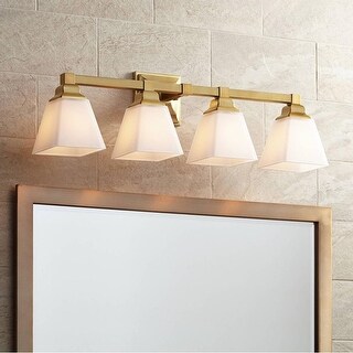 Modern Wall Light Brass Hardwired 28" 4-Light Fixture Opal Glass - 28 ...