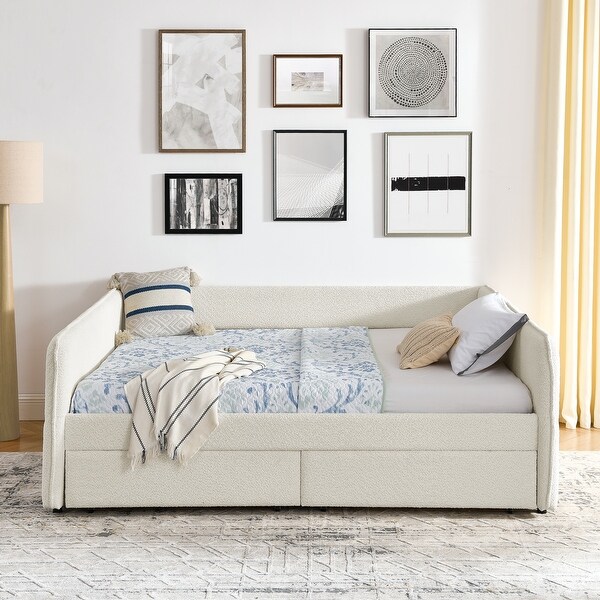 Queen Size Boucle Fabric Tufted Daybed with Trundle On Sale Bed Bath Beyond 41900448