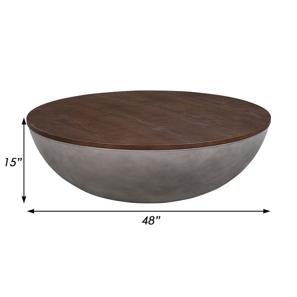 48 Inch Round Coffee Table with Wood Top and Concrete Base, Natural ...