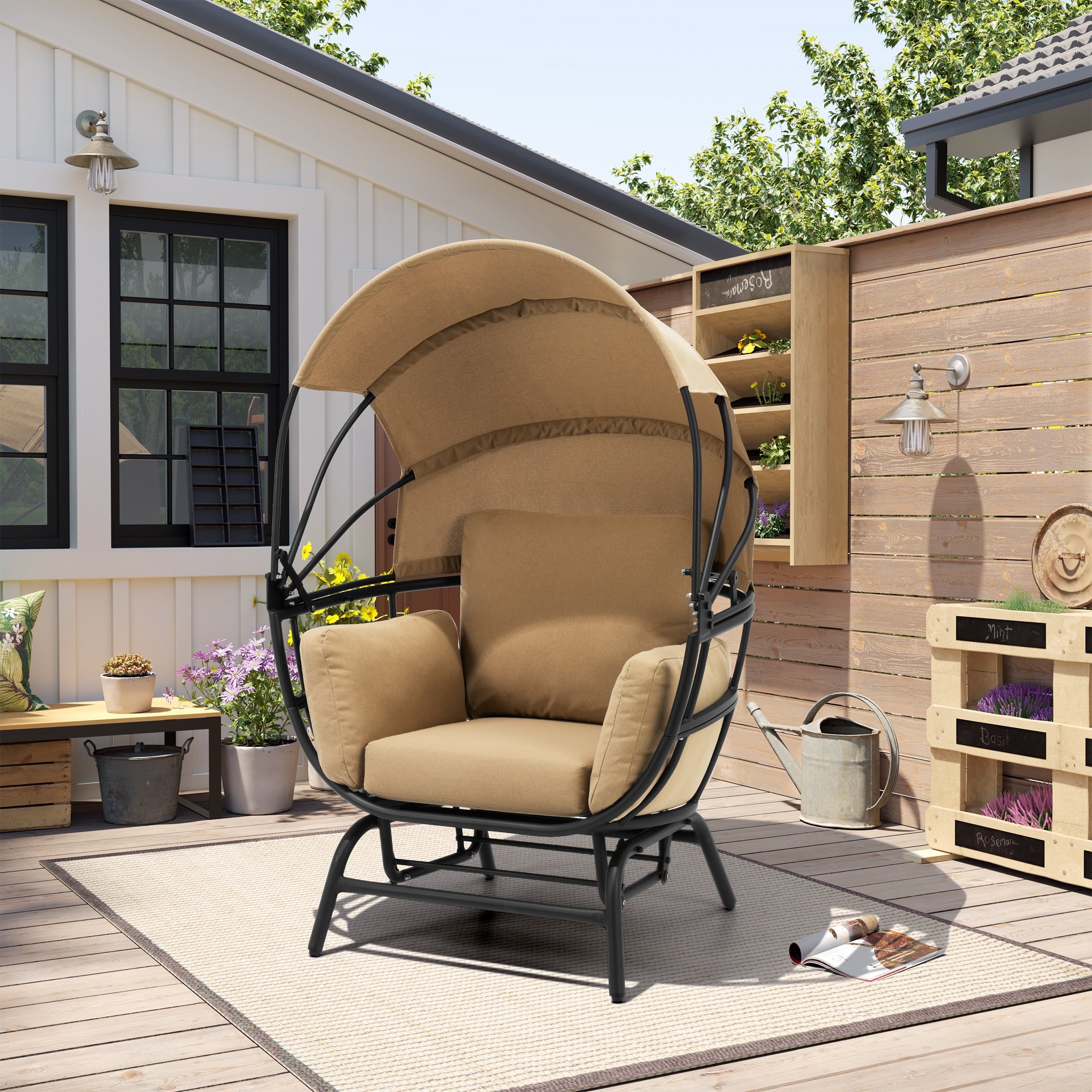 Pellebant Egg Chair Swing Glider Chair Rocking Chair with Folding Canopy